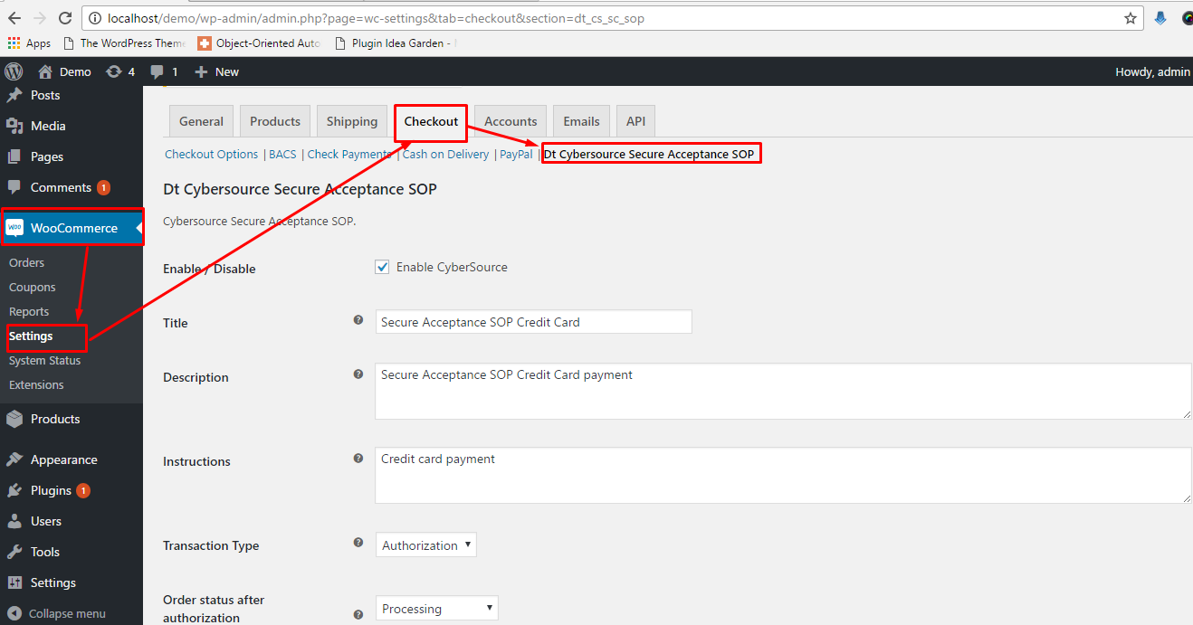 Woocommerce Cybersource Secure Acceptance (SOP) Payment Gateway-Manual