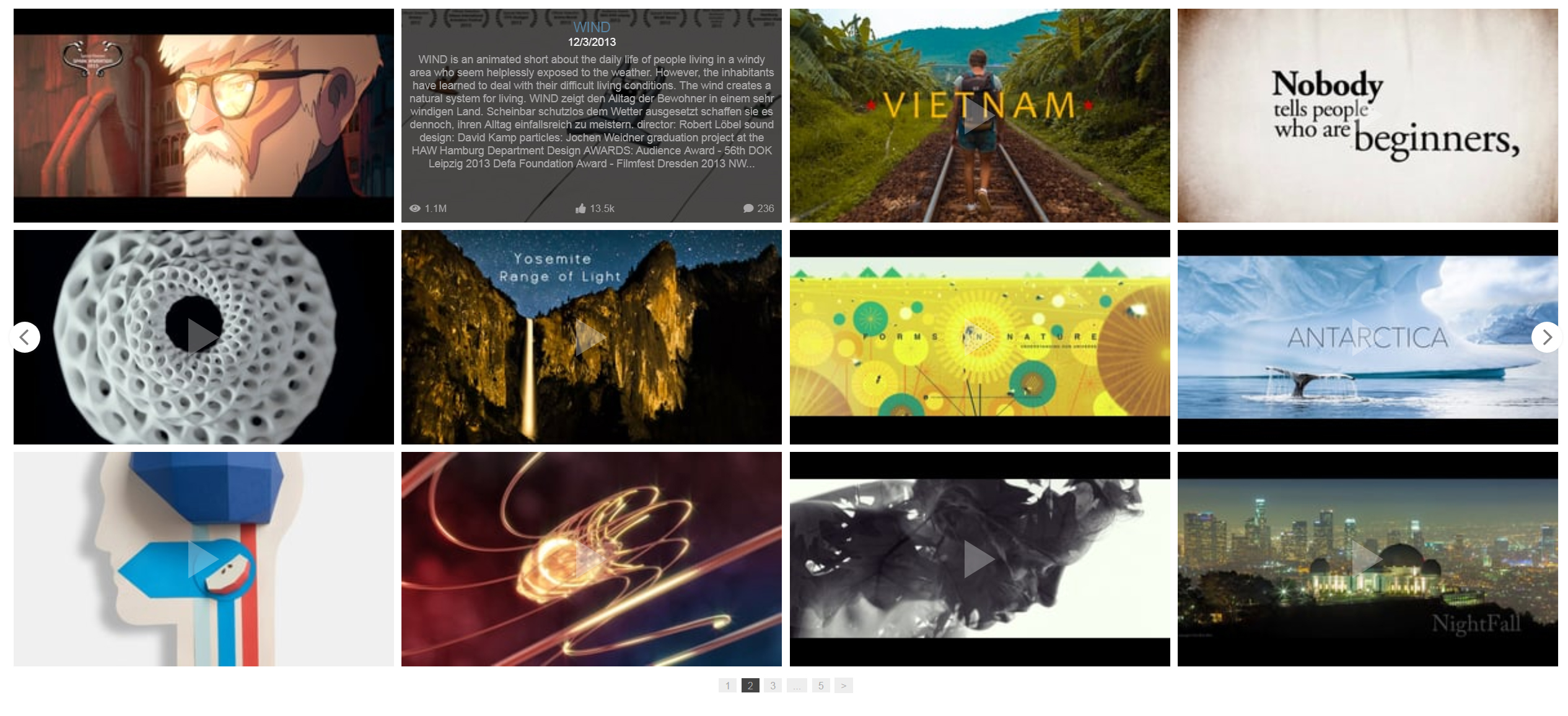Youtube & Vimeo Pagination Gallery With Lightbox