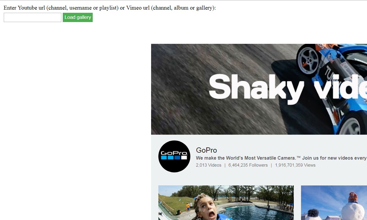 Youtube and Vimeo Gallery Portfolio